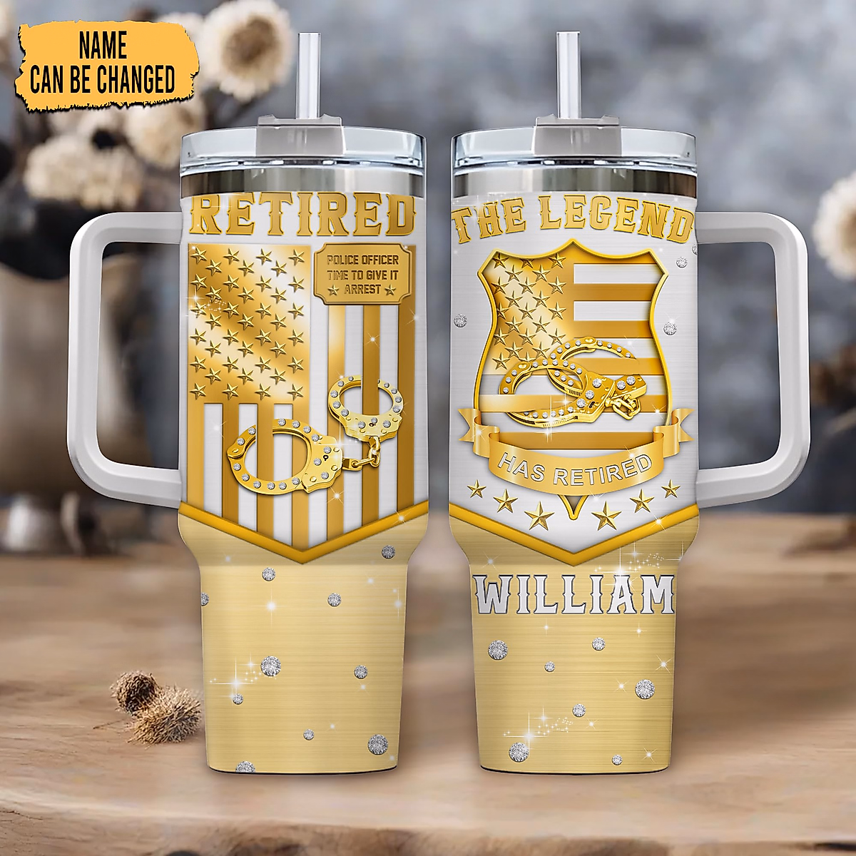 Hyturtle Police Gifts Personalized Thin Blue Line Tumbler US Flag Police Academy Graduation Gifts for Men Cops Officer Retirement 40 Oz Tumbler With Lid And Straw