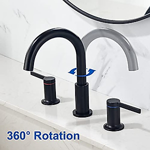 SHAMANDA Bathroom Vanity Sink Faucet 3 Holes, Mordern 2 Handle 8 Inch Widespread Bathroom Lavatory Basin Taps Brass, Valve and cUPC Water Supply Hoses Included, Matte Black, LB106-7