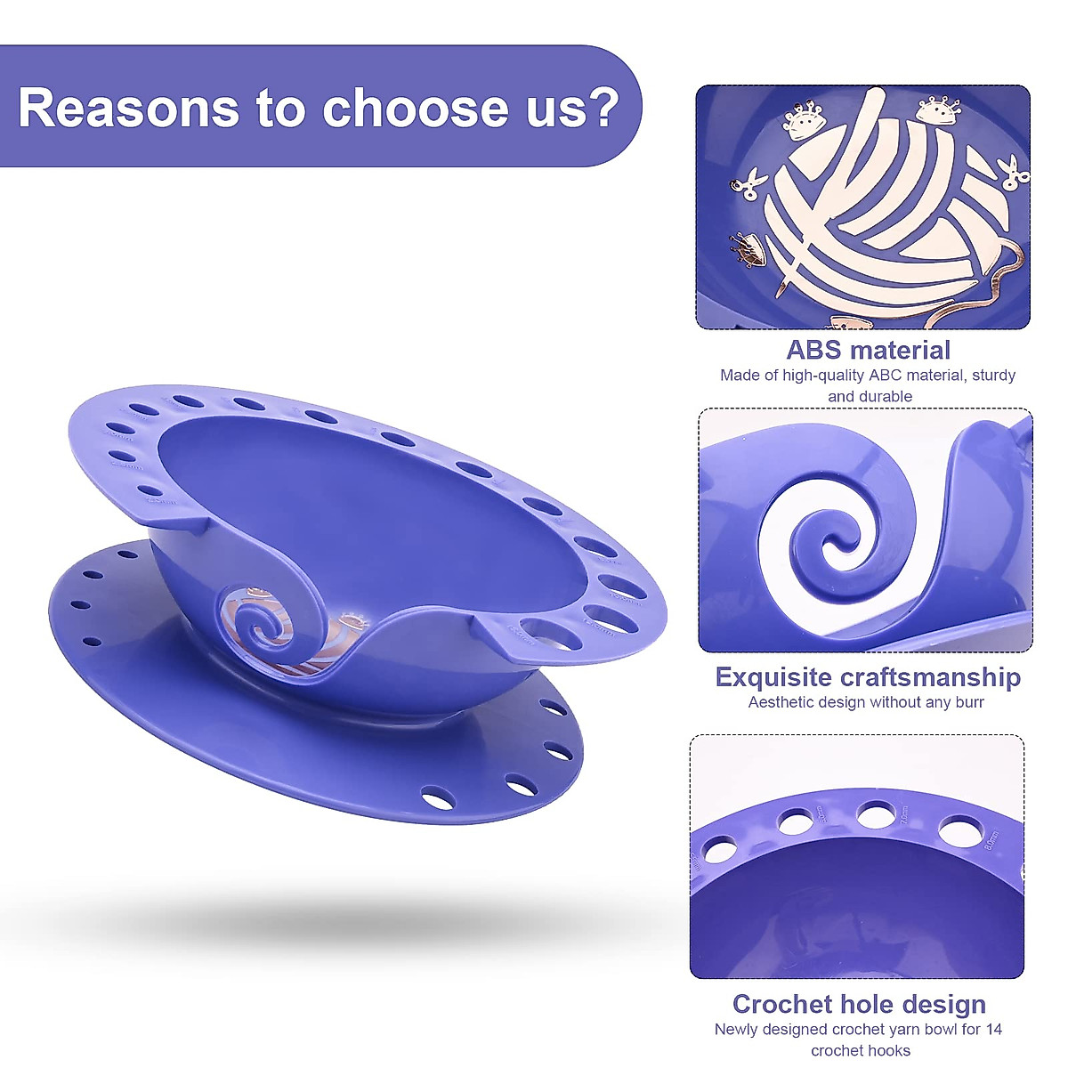 BCMRUN Yarn Bowl Large Knitting Bowl Holder with Crochet Hooks Hole Holder,Knitting Flat Bottom Wool Balls Storage Organizer Yarn Storage Bowl for Women Crocheting Knitting Mother's Day Christmas Gift