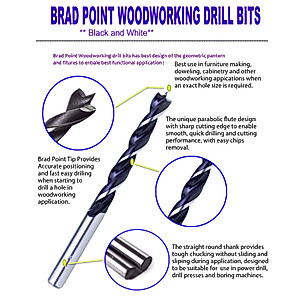 Brad Point Drill Bit Set 7/16 in. 5Pcs Spur Point Stubby Woodworking Drill Bits