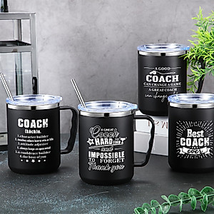 Sumind 4 Pcs Coach Gifts Coffee Mug with Lid and Handle 17 oz Stainless Steel Mug Double Wall Vacuum Travel Mug Coaches Appreciation Gift for Soccer Volleyball Basketball Football (Classic Style)
