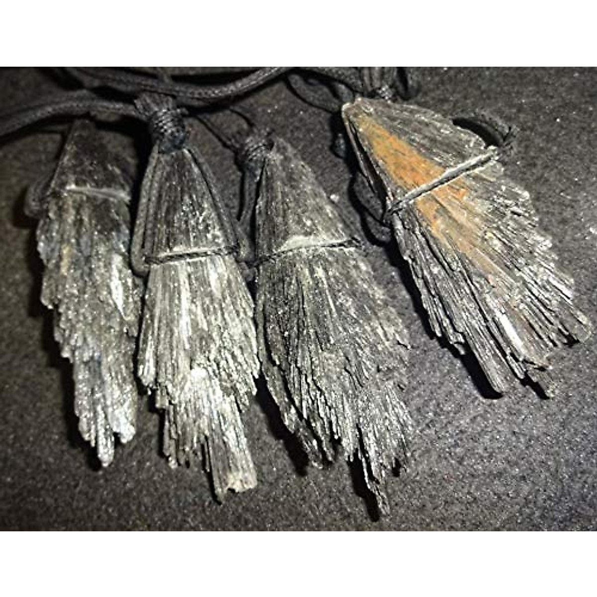 ( Sublime Gifts ) Raw Black Kyanite fan blade Rough Natural Crystal Healing Gemstone Wrapped Pendant with Soft Cord 22" Necklace