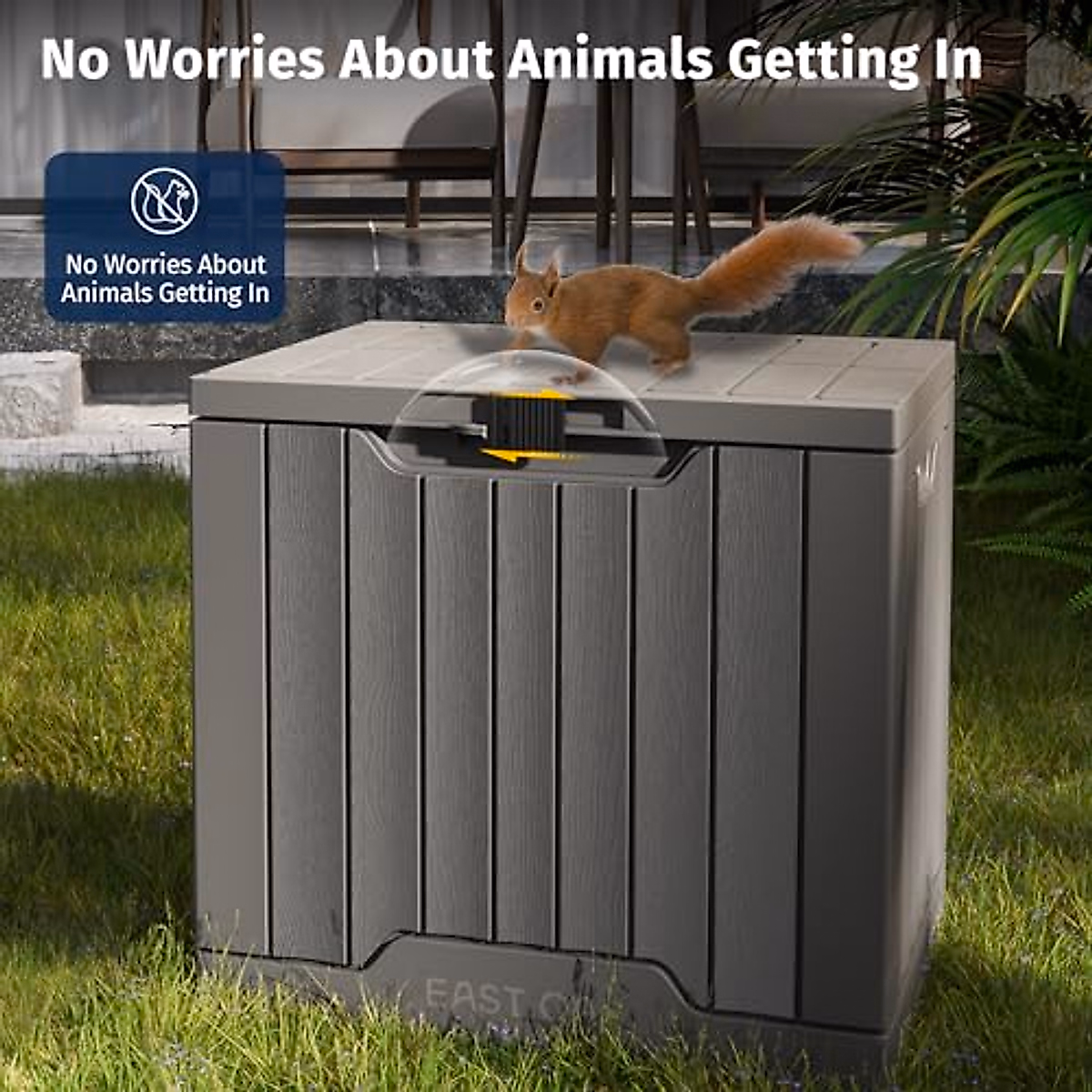 EAST OAK Outdoor Storage Box | 31 Gallon Deck Box Indoor and Outdoor Use | Waterproof Resin Storage Bin with Latch for Patio Cushions, Gardening Tools | UV Resistant | Deep Grey