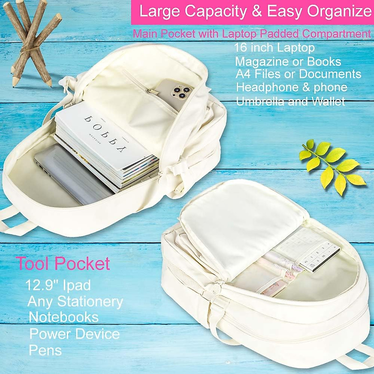 3PCS Laptop Backpack for Girls, Women College School Bookbag, 15.6" Cute Aesthetic Computer Water Resistant Anti Theft School Bags for Teens Girls Students - Grey