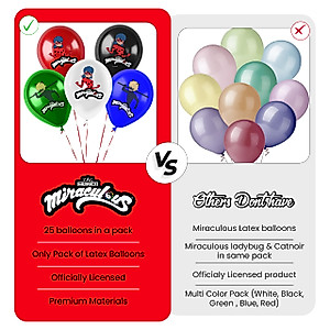 Miraculous Ladybug Cat Noir 12" Birthday Party Balloons 25 Pcs | Premium Latex for Miraculous Ladybug Party Supplies and Decorations by Vision E.D.