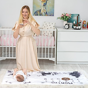 Baby Monthly Milestone Blanket Boy - Milestone Blanket for Baby Boy Includes Felt Antler Marker Piece, Baby Milestone Blanket for Boy or Girl, Month Milestones Blanket Baby Shower (Deer)