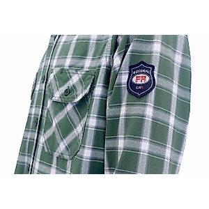 BOCOMAL FR Shirts for Men(Green/White) Flame Resistant/Fire Retardant Plaid Shirt 7oz Men's Welder Shirt