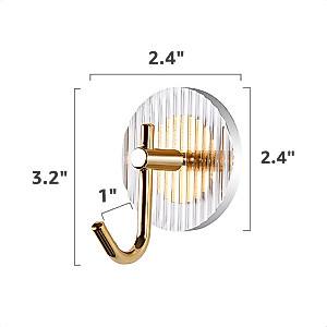 COCOYA 4Pack Adhesive Towel Hooks, Easy Install Acrylic Stainless Steel Heavy Duty Waterproof Rustproof Modern Decorative Cute Bathroom Bedroom Gold Wall Hooks for Hanging Include Strong Adhesive