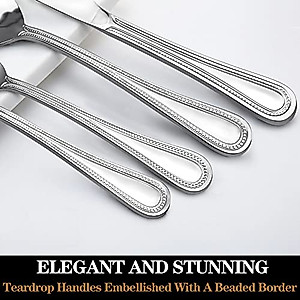 40-Piece Silverware Set, Paincco Stainless Steel Flatware Cutlery Set Service for 8, Pearled Edge Tableware Set Includes Knife Fork Spoon, Beading Utensil for Home Kitchen Restaurant, Dishwasher Safe