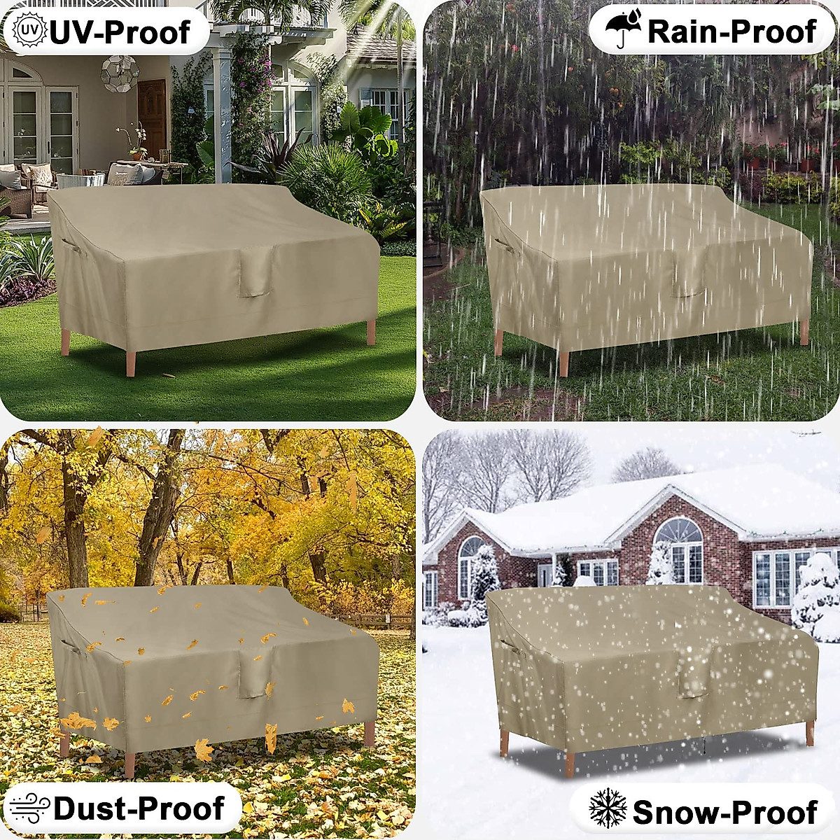 OutdoorLines Outdoor Waterproof Patio Loveseat Couch Cover - UV Resistant Patio Sofa Furniture Covers Weatherproof Heavy Duty Glider Covers for Outdoor Furniture, 58Wx32.5Dx31H Inches, Camel