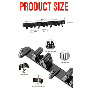 FODARSAI Mop and Broom Holder Wall Mount, Upgraded Broom Hanger Wall Mount, Stainless Steel Broom Organizer for Closet Garage Laundry Room Kitchen Wall Decor(3Racks 4Hooks Black)