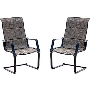 Festival Depot 2 Pieces Patio Chairs Spring Motion Textilene Weather Resistant Metal Outdoor Furniture for Lawn Garden Balcony Pool Backyard