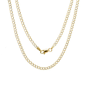 Nuragold 10k Yellow Gold 2.5mm Cuban Chain Curb Link Diamond Cut Pave Two Tone Pendant Necklace, Mens Womens Jewelry 16" 18" 20" 22" 24" 26"