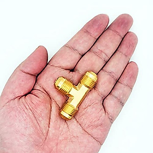 HQMPC Flare Fitting Brass Tee 3/8" Flare Tee Brass Tube Tee Fitting Gas Fitting 6Pcs