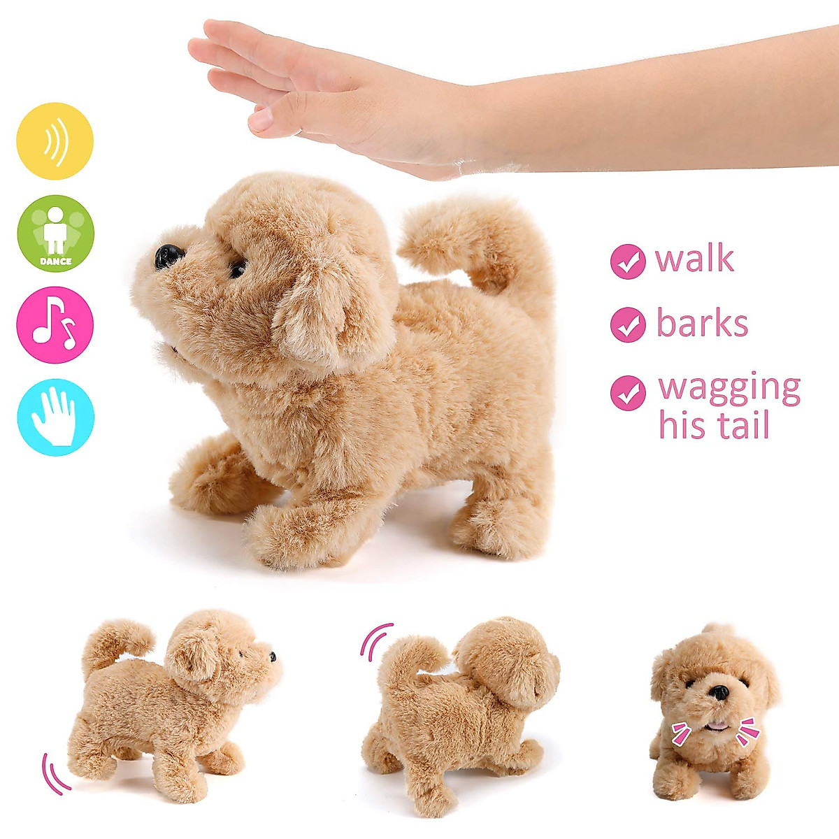 Liberty Imports Plush Golden Retriever Toy Puppy Electronic Interactive Pet Dog - Walking, Barking, Tail Wagging, Stretching Companion Animal for Kids