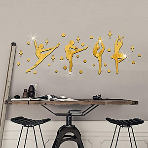 QISHENG Ballet Girl Mirror Dance Classroom Baby Girl's Room Bedroom Wall Stickers 39.4x14.2" (Gold)