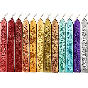 Bememo 12 Pieces Sealing Wax Sticks with Wicks Antique Fire Manuscript Sealing Wax for Wax Seal Stamp (12 Colors A)