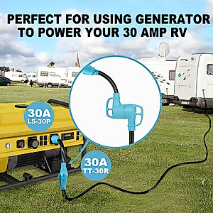 CircleCord 3 Prong 30 Amp Twist Lock Adapter, Generator to RV Adapter Cord with Grip Handle, L5-30P Twist Lock Male to TT-30R Female, Heavy Duty STW 10 AWG for Generator to RV Trailer Camper