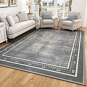 PADOOR Area Rug for Living Room Bedroom - 5x7 Feet Neutral Rug with Non-Slip Latex Backing Non Shedding Loop Pile for Dining Room Office Home Decor Gray