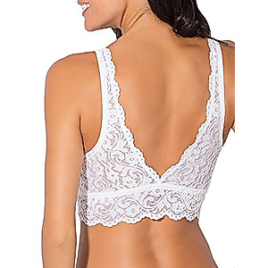 Smart & Sexy Women's Signature Lace Deep V Neck Wireless Bralette, Bralettes For Women With Support, Bralettes and Bralette Pack In the Buff/White/Black M