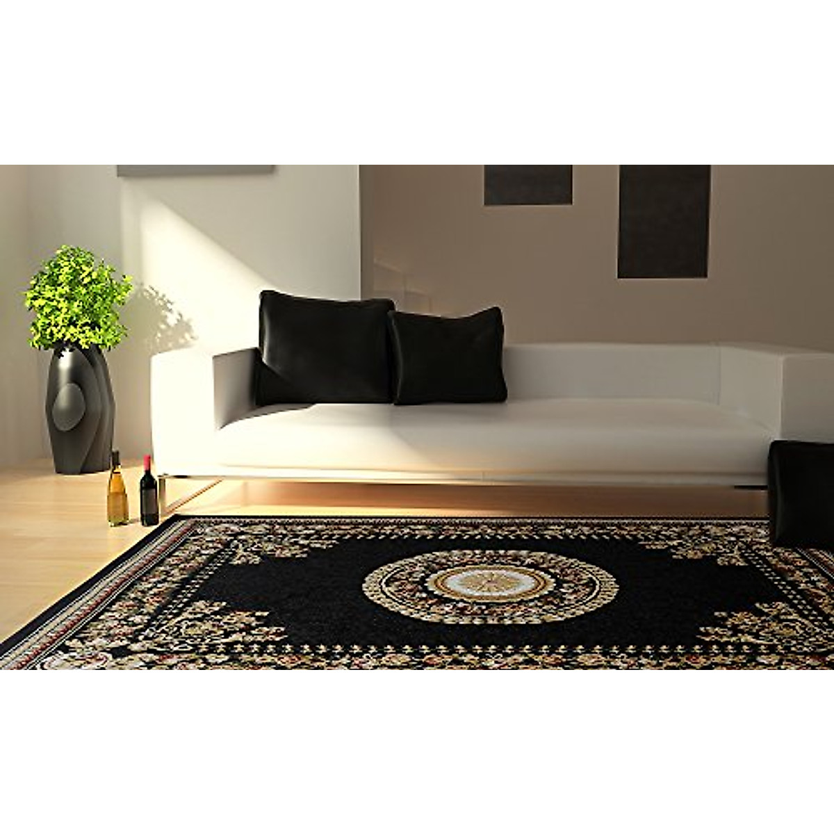 Home Dynamix Optimum Athens Area Rug 7'8" x10'4 , Updated Oriental Medallion, Black/Beige