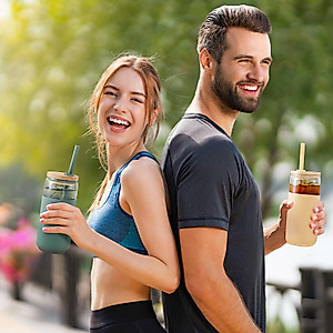 20oz Beer Can Shaped Glass Cups with Bamboo Lids, Straws, and Protective Sleeves - For Water, Tea, Iced Coffee