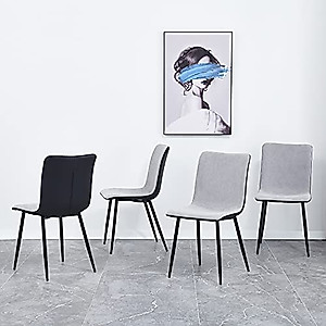 Merax Modern Dining Living Room Chairs, Including Black Metal Legs and Cloth Cushions for Kitchen Bedroom, Gray Set of 4