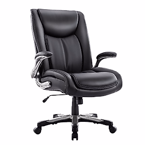 COLAMY Big and Tall Office Chair 400lbs, Large Heavy Duty High Back Executive Computer Office Desk Chair Flip-up Arms Wide Thick Seat for Home Office, Black