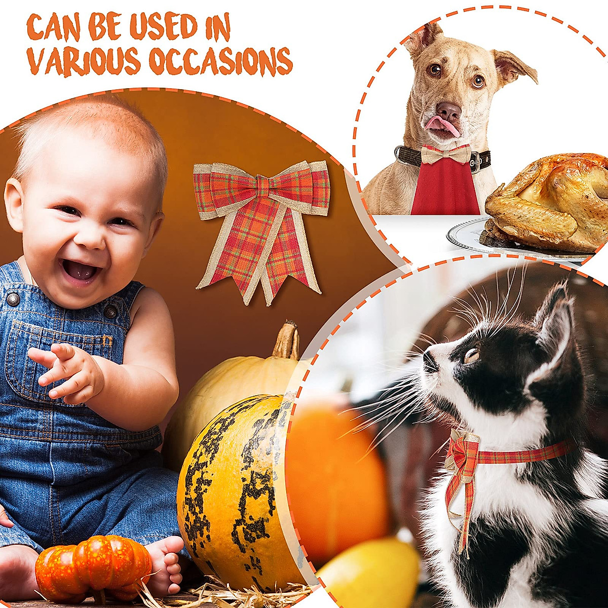 2 Rolls 10 Yards Fall Plaid Wired Edge Ribbons Thanksgiving Orange Buffalo Plaid Ribbon Burlap Fabric Ribbon Natural Wrapping Red Orange Edge Ribbon for Wedding Decor Autumn Crafts, 2.5 Inch