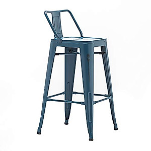 Alunaune 26" Metal Bar Stools Set of 4 Counter Height Barstools Industrial Counter Stool Kitchen Bar Chairs Indoor Outdoor-Low Back, Distressed Navy