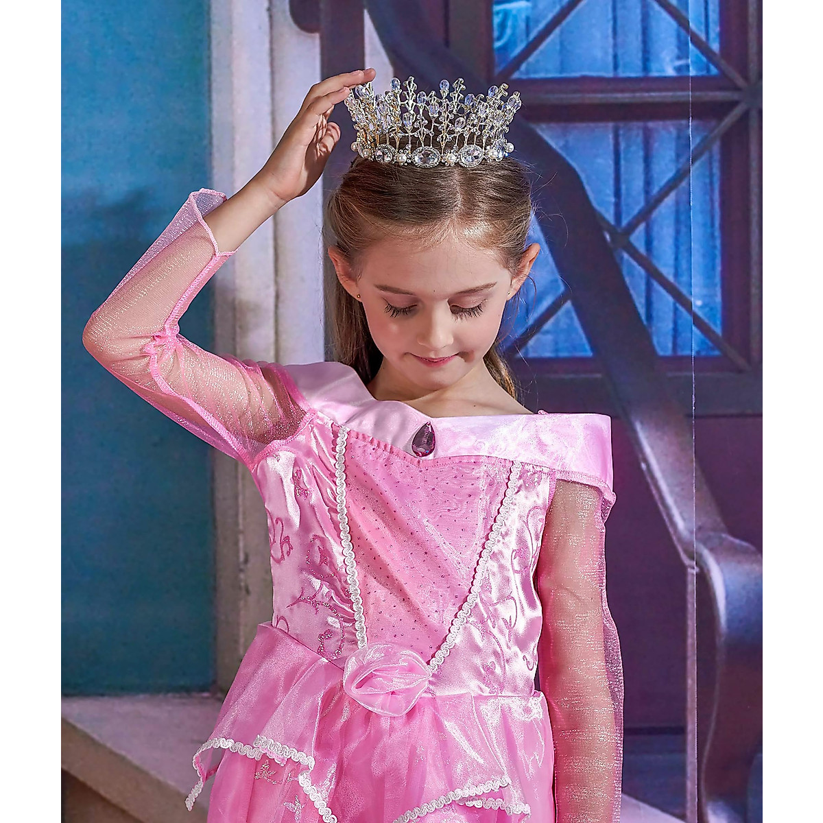 IKALI Girls Princess Dress up Costume Halloween Cosplay Pink Party Dress