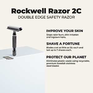 ROCKWELL RAZORS 2C Razor with 5 Blades, 6 Piece Set, Gunmetal Chrome