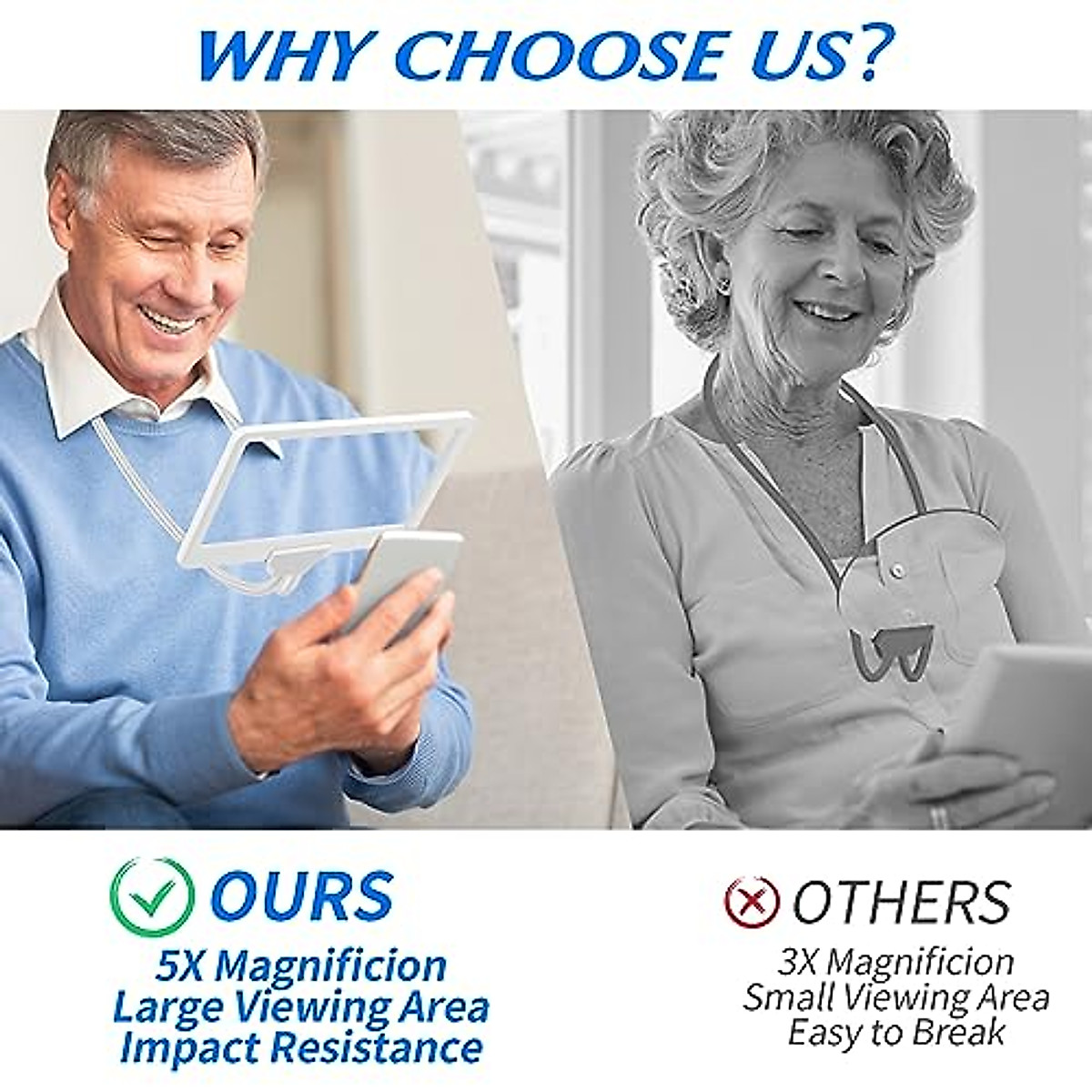 NZQXJXZ Large 5X Hands Free Magnifying Glass for Reading Neck Wear Magnifier Flexible Gooseneck Full Book Page Magnifier for Seniors Repair Sewing Cross Stitch