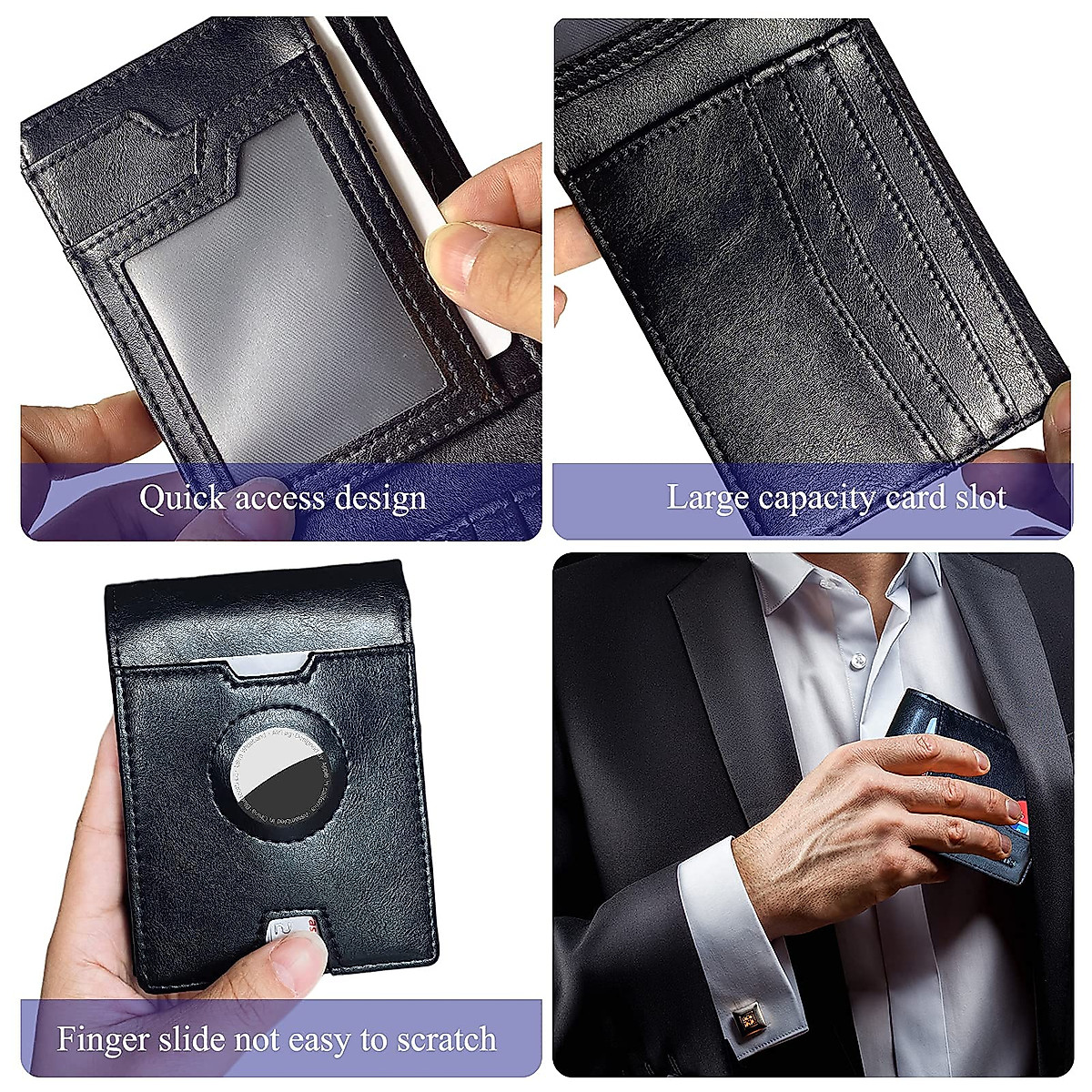 Bifold AirTag Wallets with RFID Blocking, Slim Front Pocket with Built-in Case Holder for Airtag (Airtag is not included)