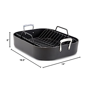 All-Clad E87599 Hard Anodized Aluminum Scratch Resistant Nonstick Anti-Warp Base 16-Inch by 13-Inch Large Roaster Roasting Pan with Nonstick Rack/Cookware, Black