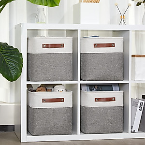 DULLEMELO Collapsible Bundle Baskets 4 Cube Baskets 11"x11"x11" + 6 Small Baskets 11.8"x7.9"x5.1"（White&Grey