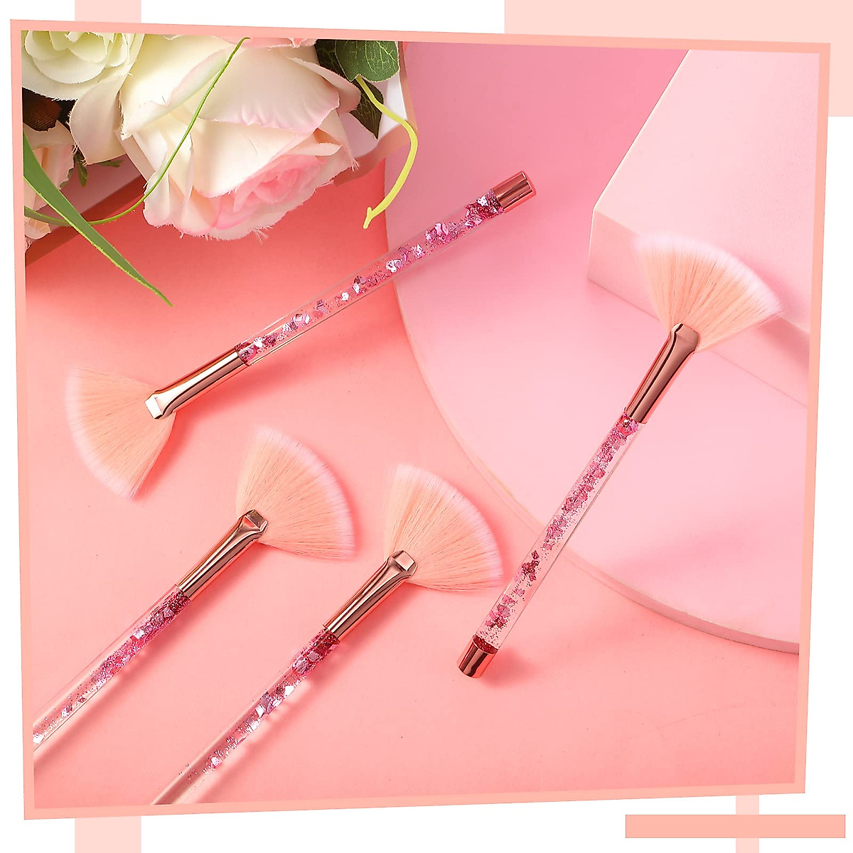 12 Pcs Fan Brushes for Facial Mask Brushes with Glitter Quicksand Handle Cosmetic Facial Fan Brushes Soft Facial Mask Brush Applicator Facial Peel Applicator Face Mask Tools with Pouch (Pink)
