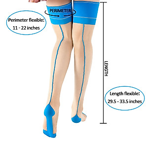 Littleforbig Backseam Thigh High Sheer Colored Silk Stockings with Colored Cuffs 2 Pairs - Blue Black