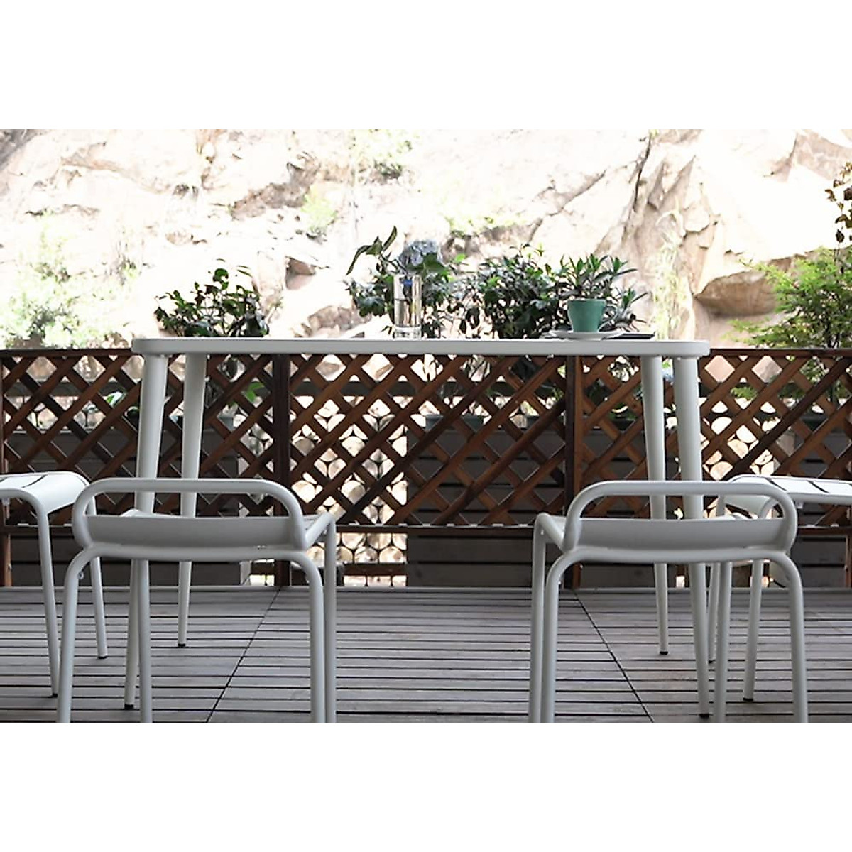 LOKKHAN White Metal Patio Dining Chairs Set of 2 Stackable Modern Bistro Cafe Bar Chairs, 18" Indoor-Outdoor Seating, Lower-Back Iron Chairs for Deck Garden Backyard Lawn