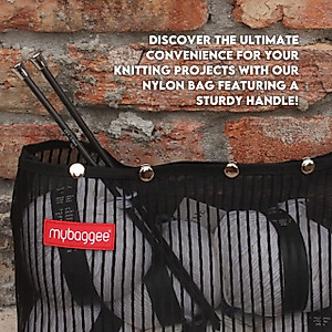 mybaggee Jumbo 7 Snaps Mesh Travel Knitting Bag with Snap Opening, Lightweight Nylon Storage Pouch for Yarns, Needles and Accessories (Red)