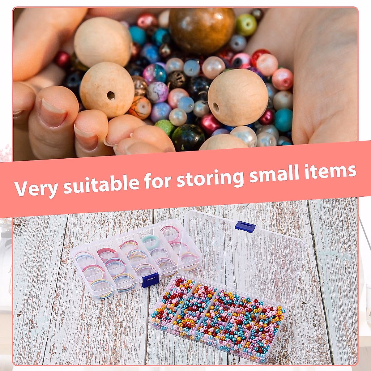 Thinp 2 Pack 15 Grids Bead Organizers and Storage Bead Containers Bead Organizer Box Plastic Jewelry Organizer Box Clear Organizer Box with Removable Dividers for Beads Earring Crafts