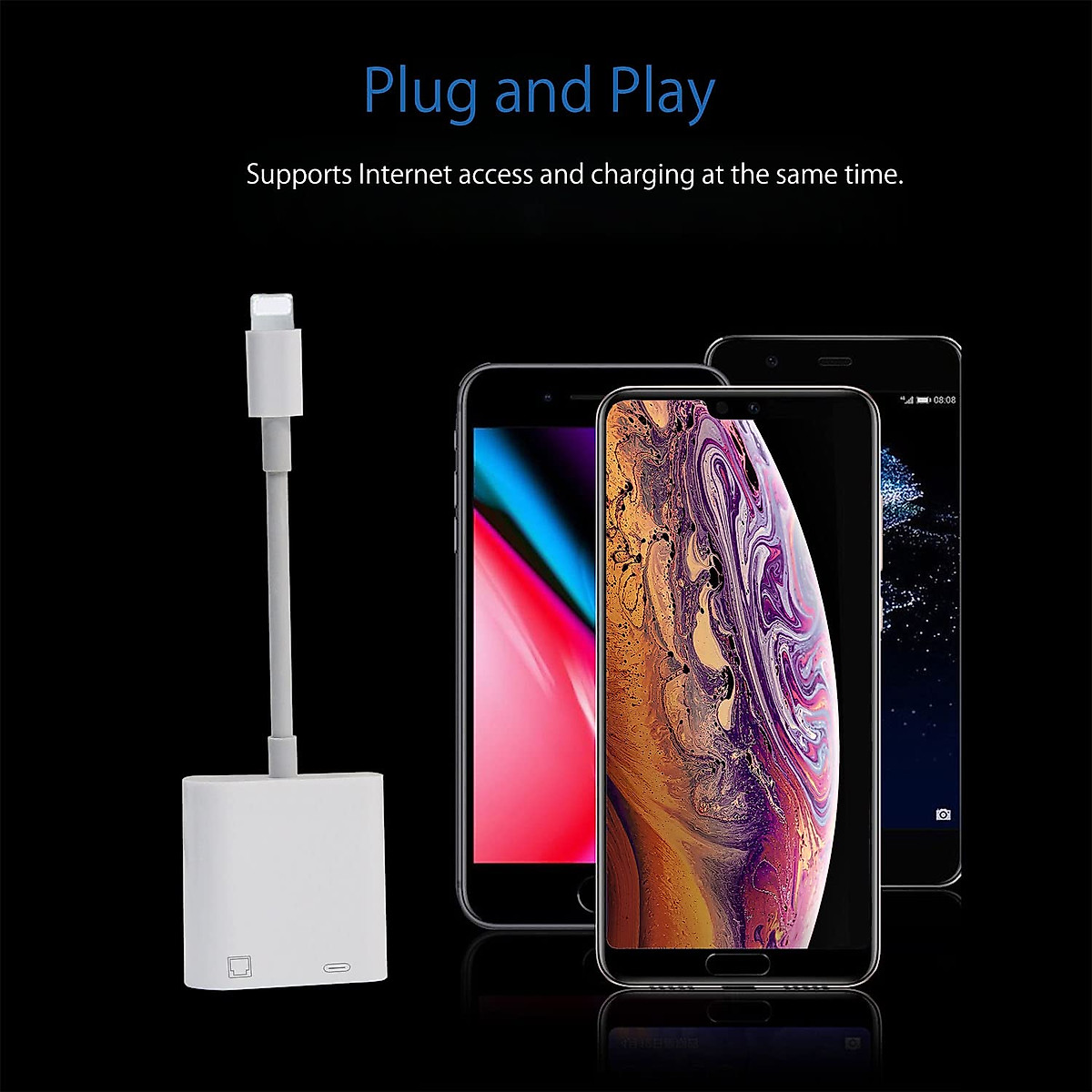 Lightning to Ethernet Adapter, [Apple MFi Certified] 2 in 1 RJ45 Ethernet LAN Network Adapter with Charge Port Compatible with Phone/Pad/Pod, Supports 100Mbps Ethernet Network