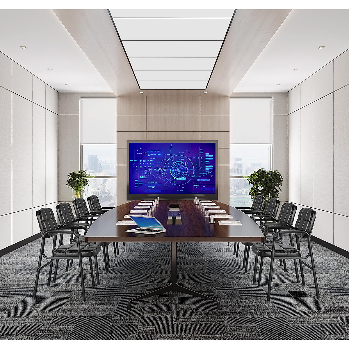 Yaheetech Pack of 6 Office Guest Reception Chair Mid Back PU Leather Task Chair for Waiting Room with Armrest and Lumbar Support, Metal Frame, Black