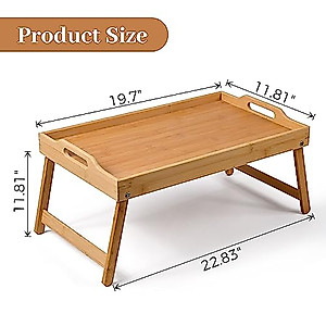 Bed Table Tray, Bamboo Bed Tray Table for Eating and Laptops, 19.7" x11.81'' Large Size Breakfast Food Tray Foldable Legs, Serving Tray with Handles for Sofa, Bed, Eating, Snacking and Working