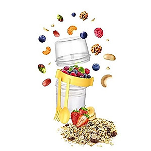 Salda 2 Pack 22 oz Breakfast On the Take and Go Cup with Topping ,spoon and fork, Overnight Oats or Oatmeal Container Yogurt Cereal Jar, Colorful Set of 2 (Yellow and Green)