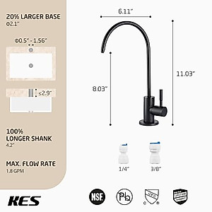 KES Reverse Osmosis Faucet NSF Certified RO Faucet Lead-Free Black Water Filter Faucet Drinking Water Beverage Faucet Water Filtration System 304 Stainless Steel Matte Black, Z504CLF-BK