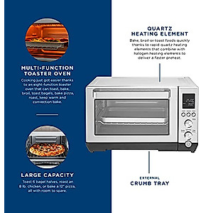 GE Convection Toaster Oven | Quartz Heating Technology | Large Capacity Toaster Oven Complete With 7 Cook Modes & Oven Accessories | Countertop Kitchen Essentials | 1500 Watts | Stainless Steel