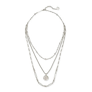 Kendra Scott Medallion Triple Strand Necklace in Silver-Plated Brass, Fashion Jewelry for Women, Rhodium