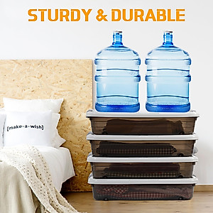 Beeveer 4 Pcs Plastic Under Bed Storage Containers with Lid Wheel Handle, Transparent Large Capacity Stackable Latching Storage Bins for Closet Bedroom Clothes Shoes (Brown,23.7 x 15.8 x 5.2)