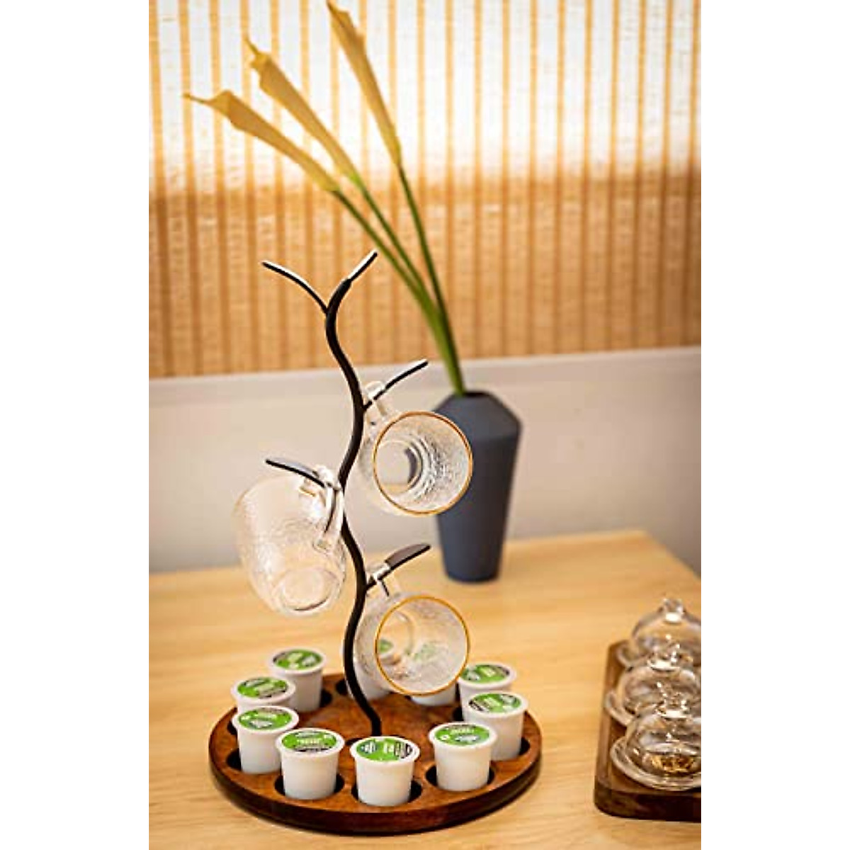 SASIDO Coffee Mug Tree and K Cup Holder, Coffee Cup Holder for Counter, Coffee Pod Holder with MugStorage Rack, Coffee Bar Decor Accessory & Kitchen Organizer, Gift for Coffee Lover, Black